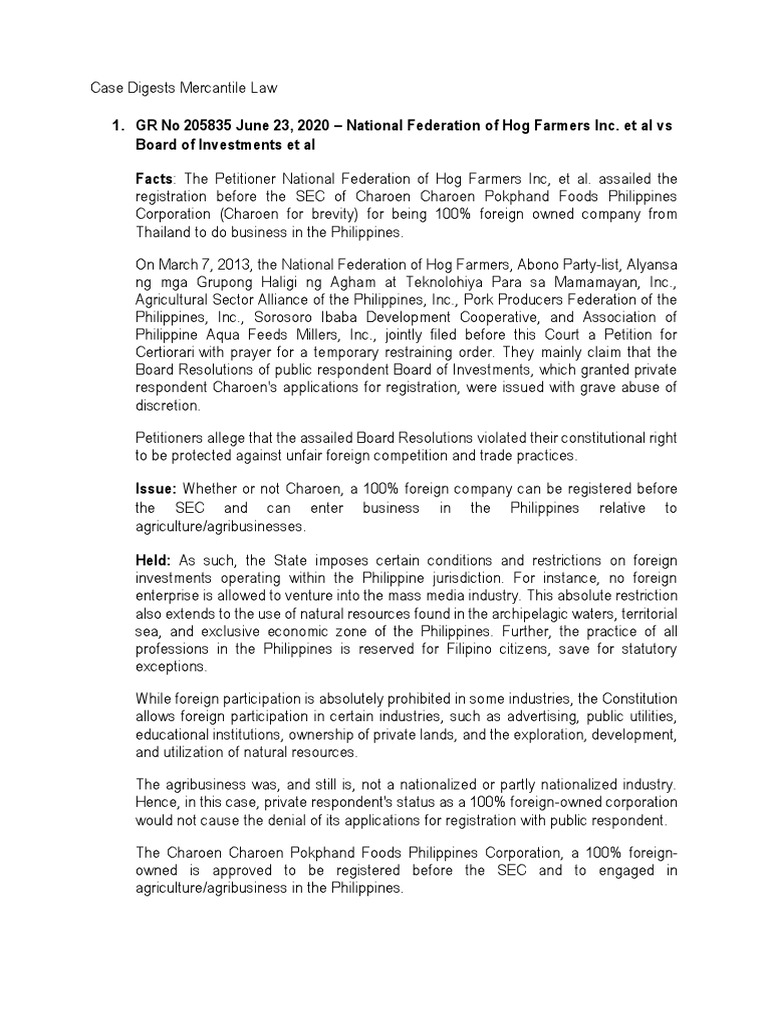 Case Digest 1 | PDF | Philippines | Corporations