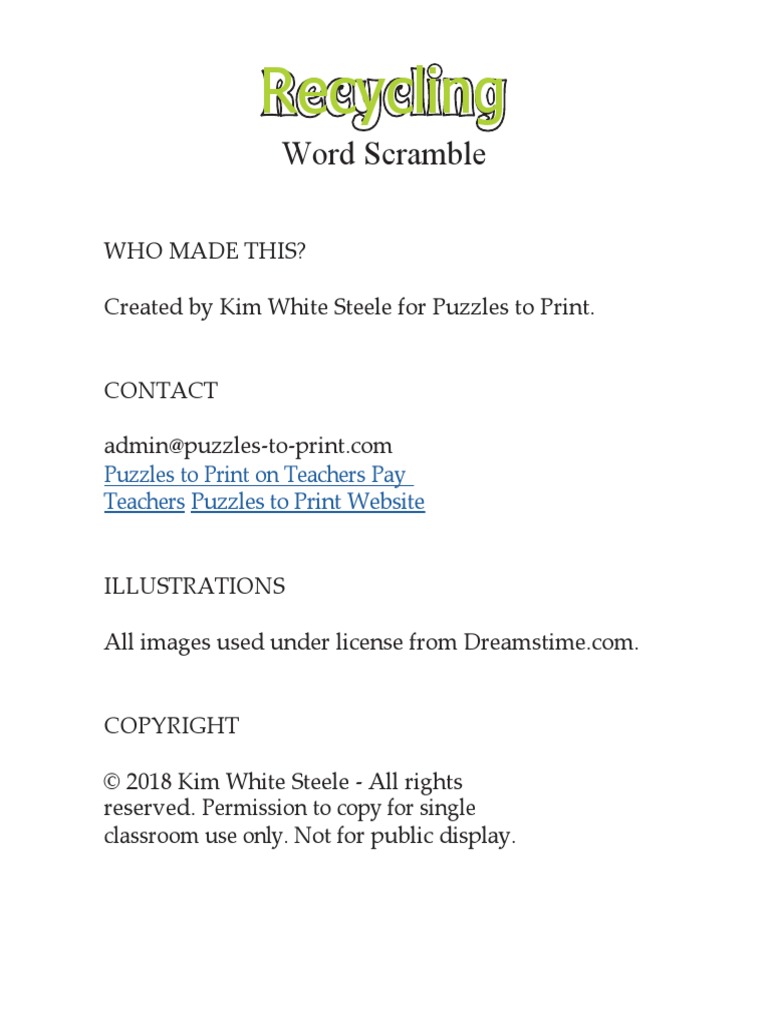 3 - Earth Day Word Scramble FUN | PDF | Recycling | Environment