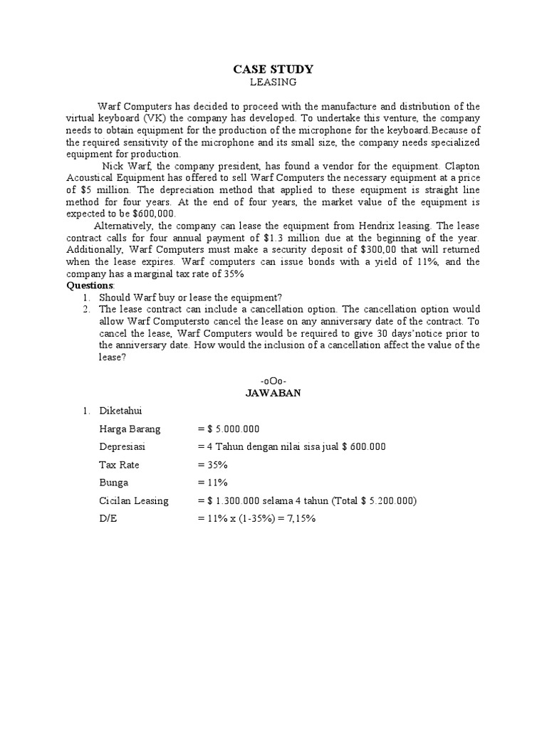 Case Study Leasing | PDF | Lease | Option (Finance)