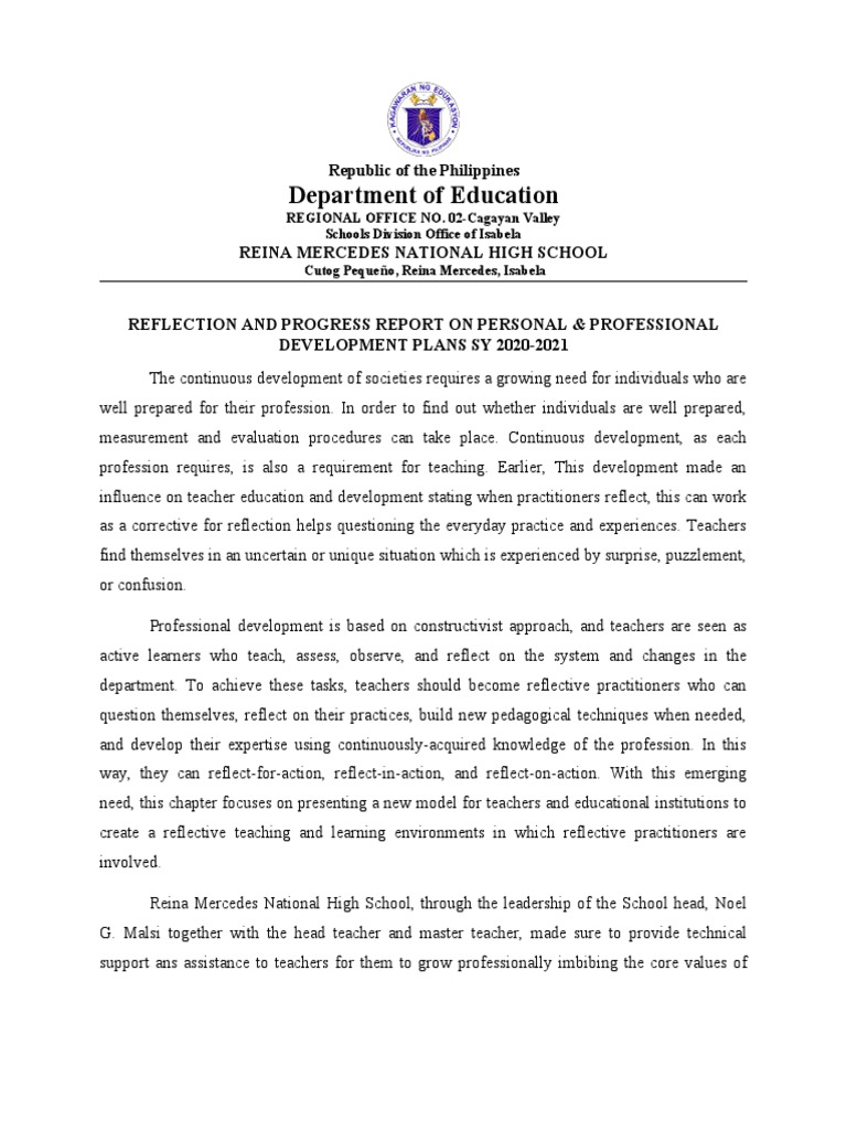 Reflection and Progress Report On Personal & Professional Development ...