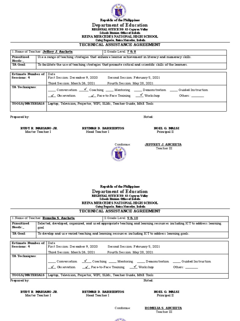 Department of Education: Technical Assistance Agreement | PDF ...