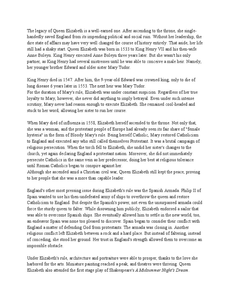 Queen Elizabeth Essay Example | PDF | Anne Boleyn
