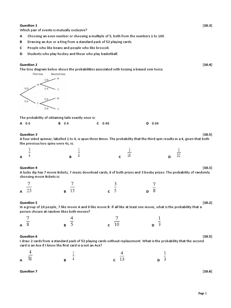 Probability and Events Exercises | PDF | Probability | Dice
