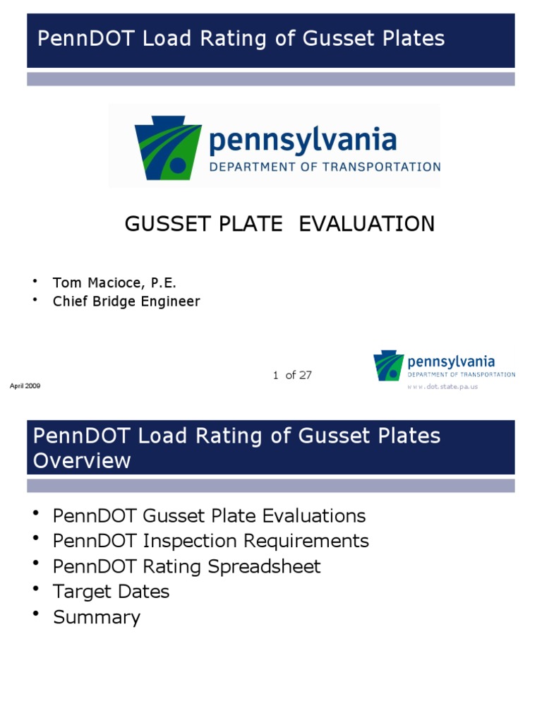 Penndot Load Rating of Gusset Plates | PDF | Truss | Bridge
