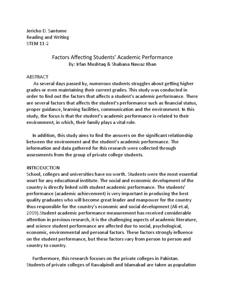 Factors Affecting Students' Academic Performance | PDF | Statistics ...