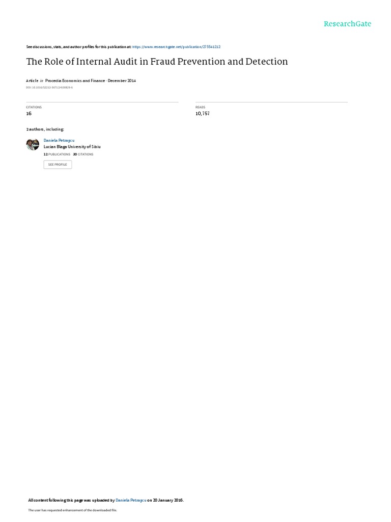 The Role of Internal Audit in Fraud Prevention and Detection | PDF ...