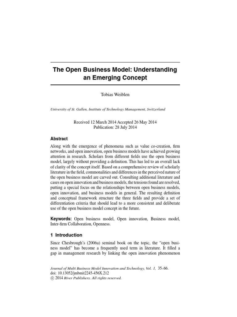 The Open Business Model: Understanding An Emerging Concept: Tobias ...