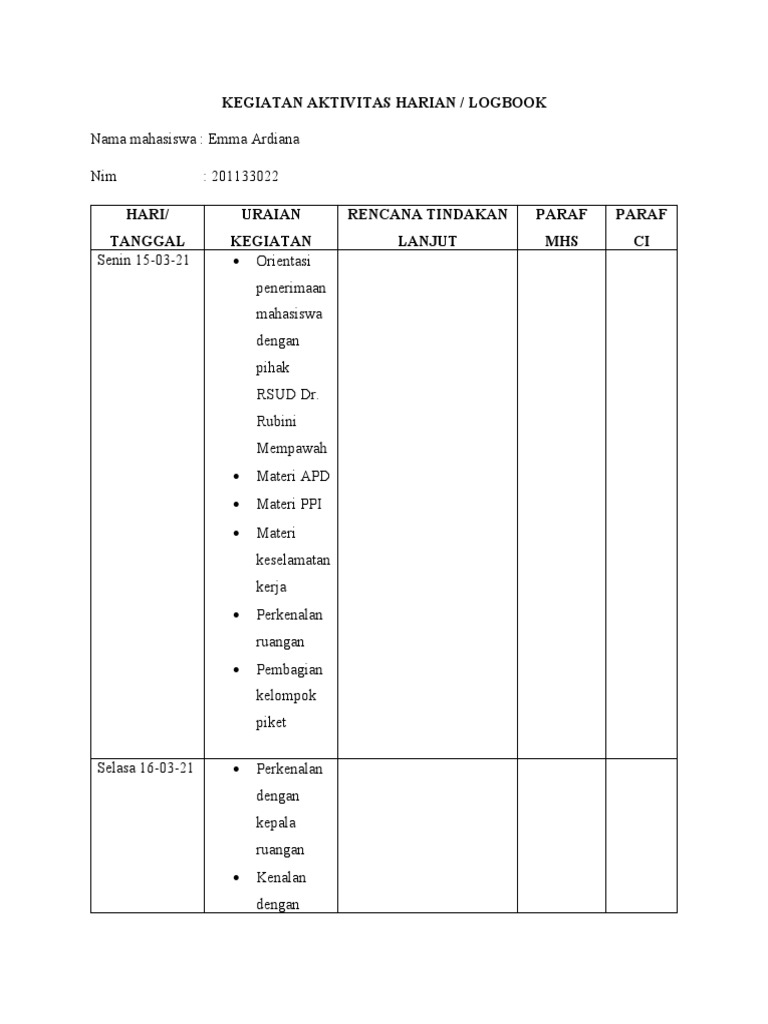 Logbook Kegiatan Mahasiswa Emma | PDF