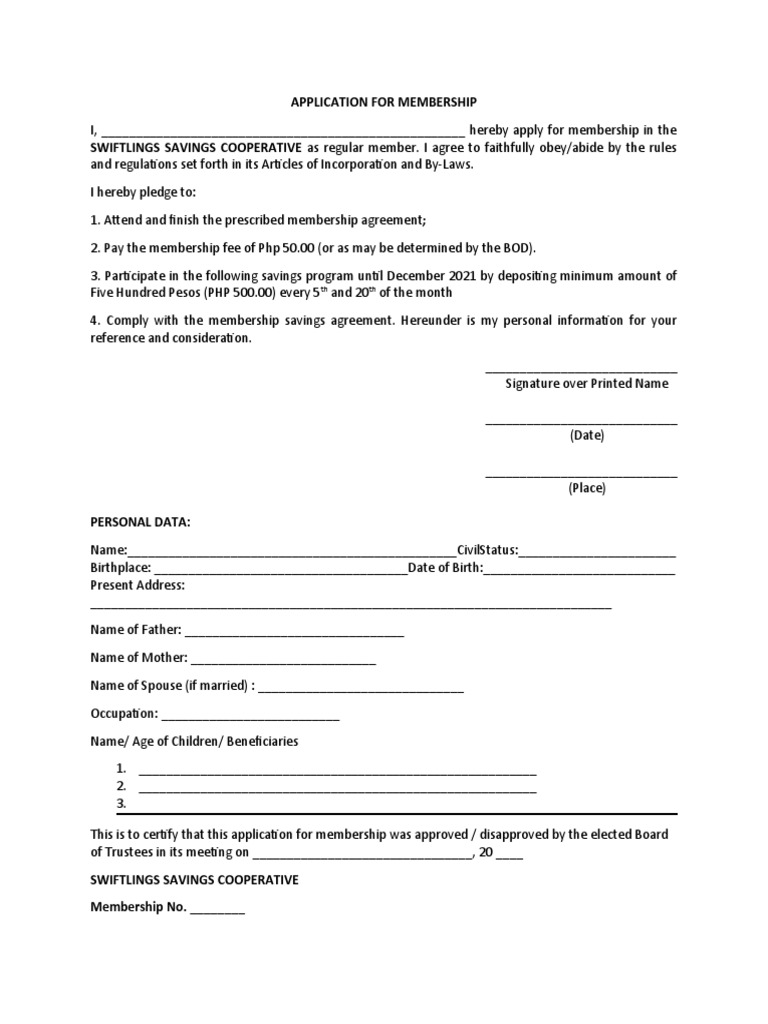 Application For Membership | PDF