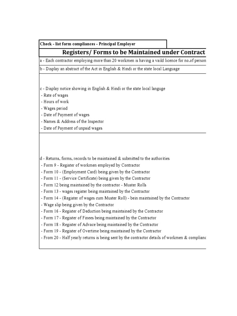 Contractor To Maintain Forms & Registers | PDF