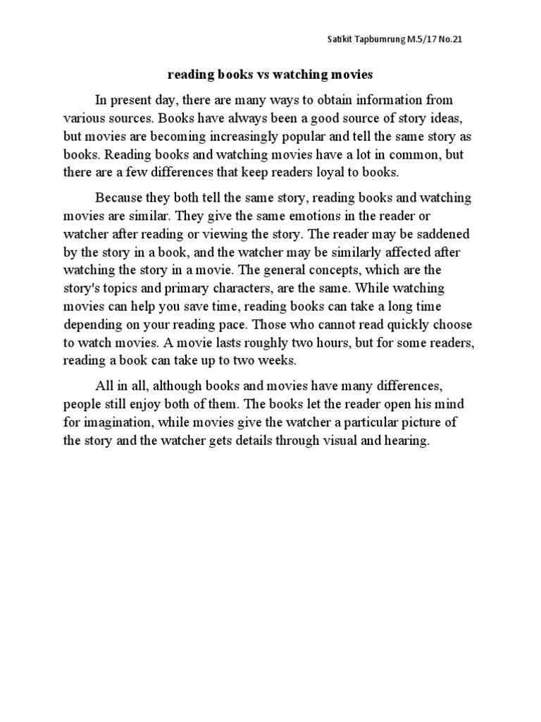 Reading Books Vs Watching Movies | PDF