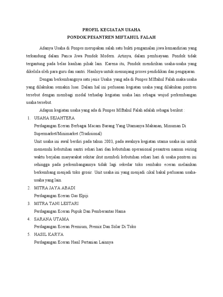 Profil Kegiatan Usaha | PDF