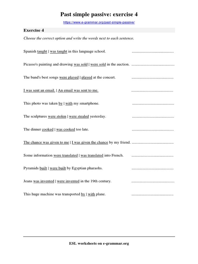 Past Simple Passive: Exercise 4 | PDF