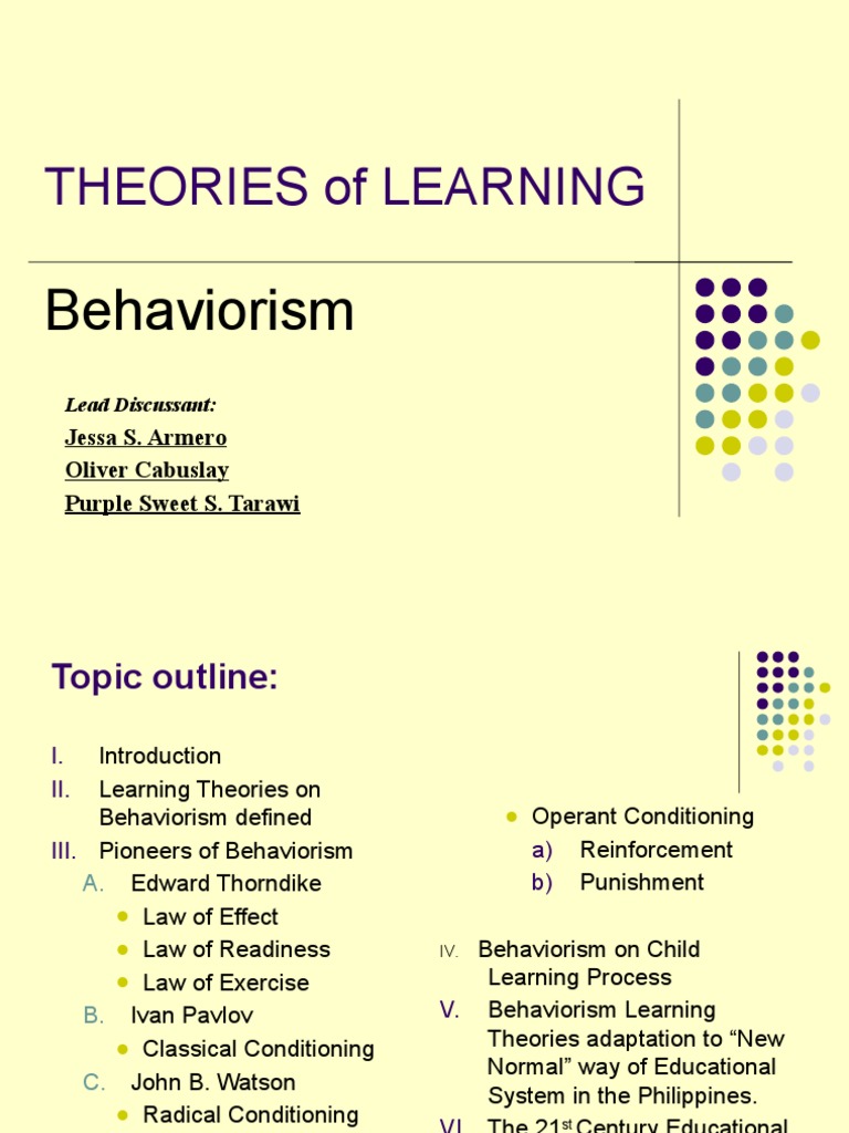 Theories of Learning - BEHAVIORISM | PDF | Classical Conditioning ... Theories of Learning - BEHAVIORISM | PDF | Classical Conditioning ...