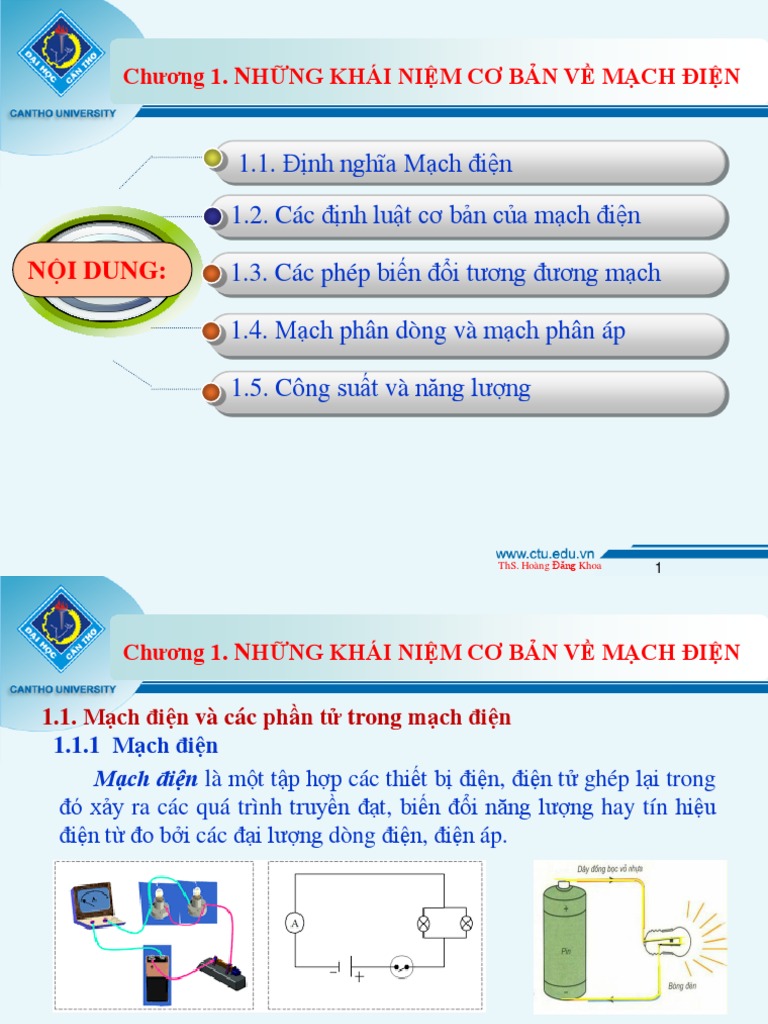 Bai Giang Mach Dien 1 - Chuong 1 Cac Khai Niem Co Ban Ve Mach Dien ...