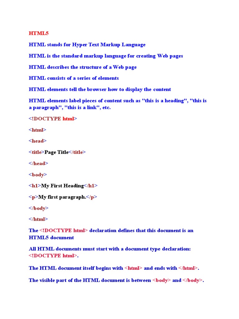Html5: !doctype HTML Head Title /title /head Body h1 /h1 P /P /body /HTML | PDF | Html Element ...