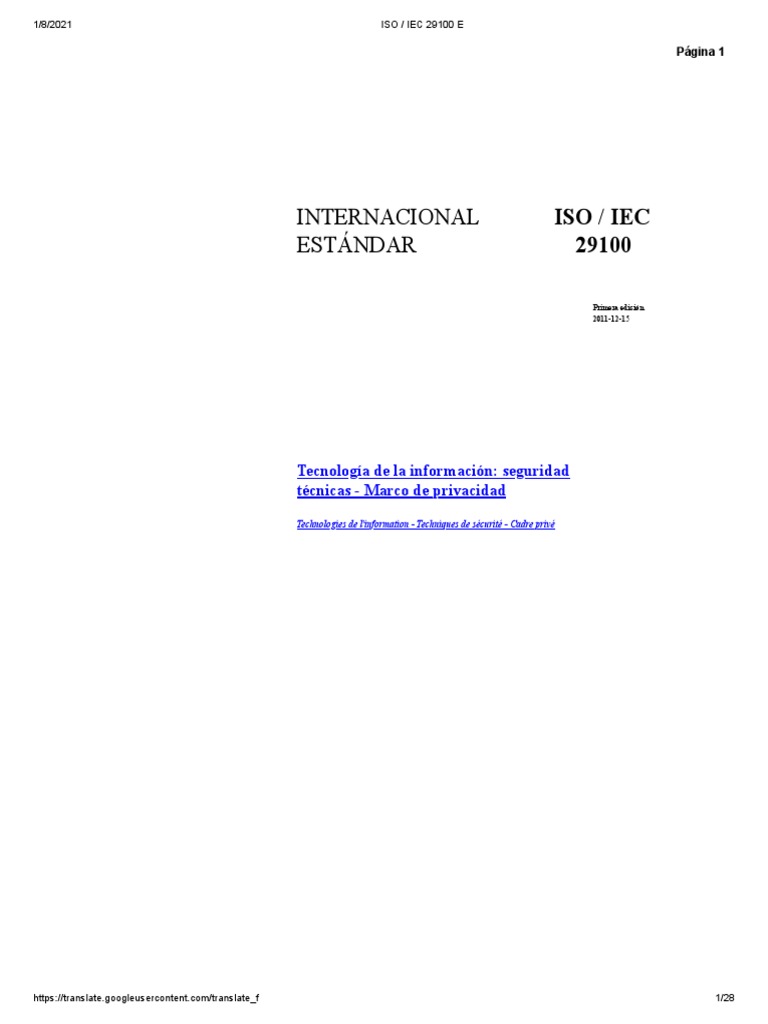 Iso - Iec 29100 e | PDF | Organización internacional para la ...