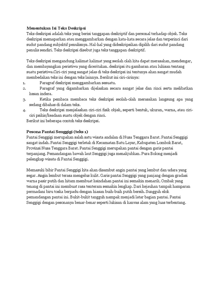 Menentukan Isi Teks Deskripsi - TUGAS | PDF | Kajian Bahasa Asing | Seni