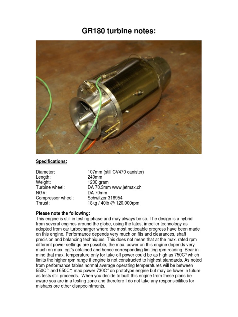 GR180 turbine specs and performance data | PDF | Engines | Turbocharger