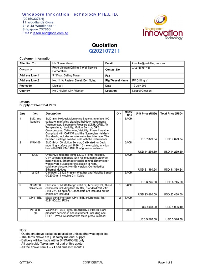 Quotation: Singapore Innovation Technology PTE - LTD | PDF | Computer ...