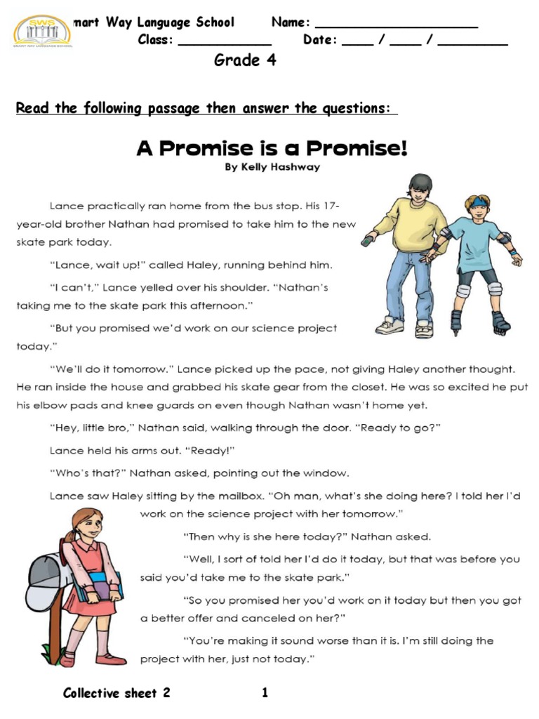 Grade 4: Read The Following Passage Then Answer The Questions | PDF