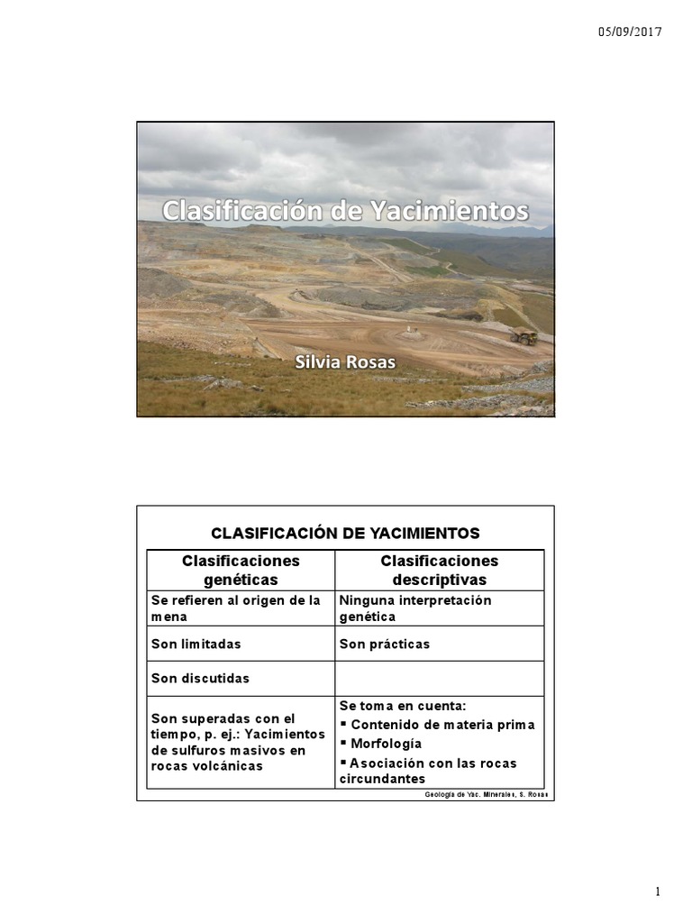 6 Clase - Clasificación de Yacimientos | PDF | Roca (geología) | Minerales