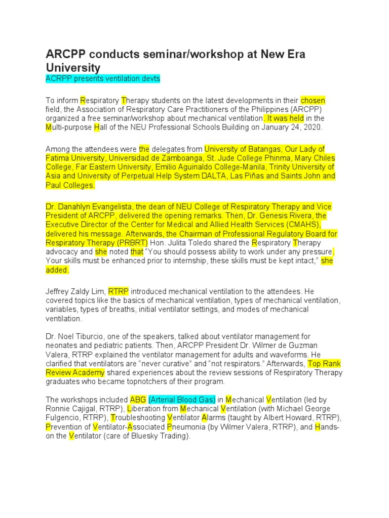 ARCPP Conducts Seminar/workshop at New Era University: V T V A | PDF