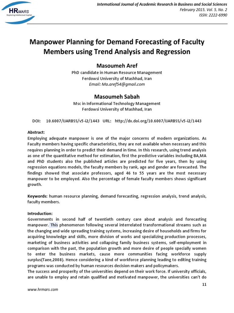 Manpower Planning For Demand Forecasting of Faculty Members Using Trend ...