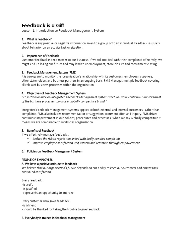 Feedback Is A Gift: Lesson 1: Introduction To Feedback Management ...