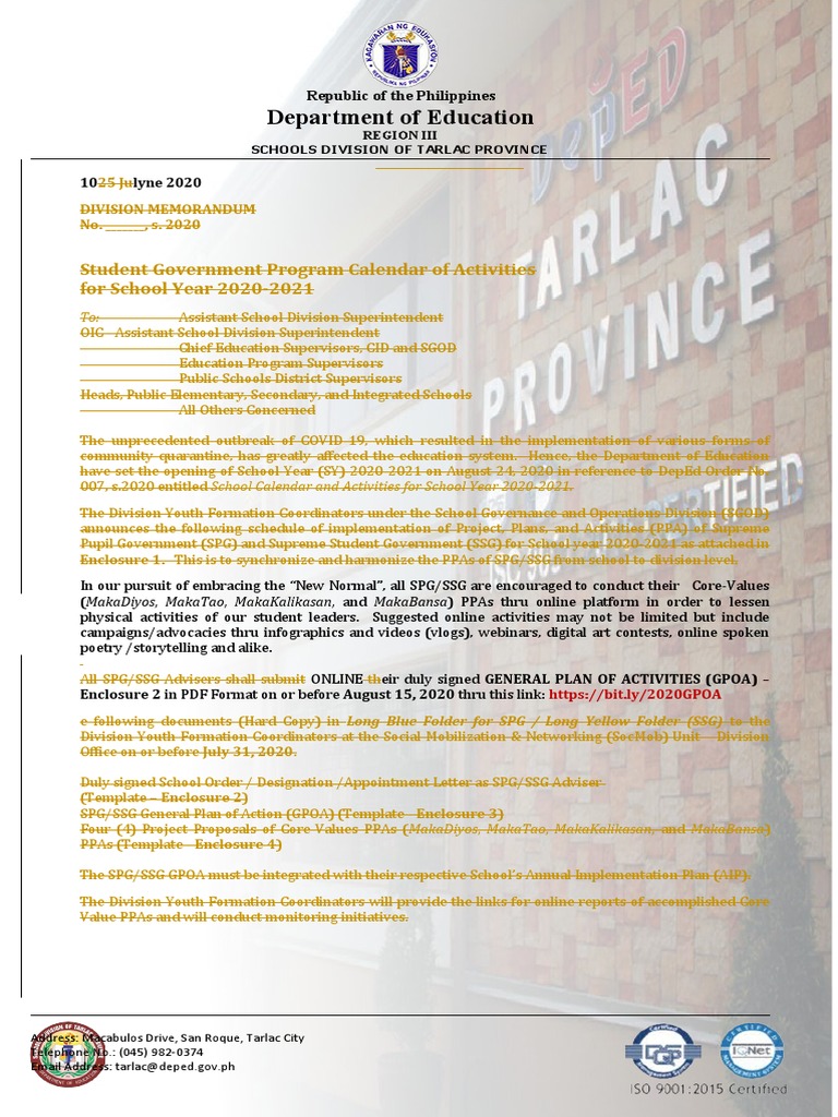 Template of School Order For Appointment of SPG-SSG Adviser | PDF