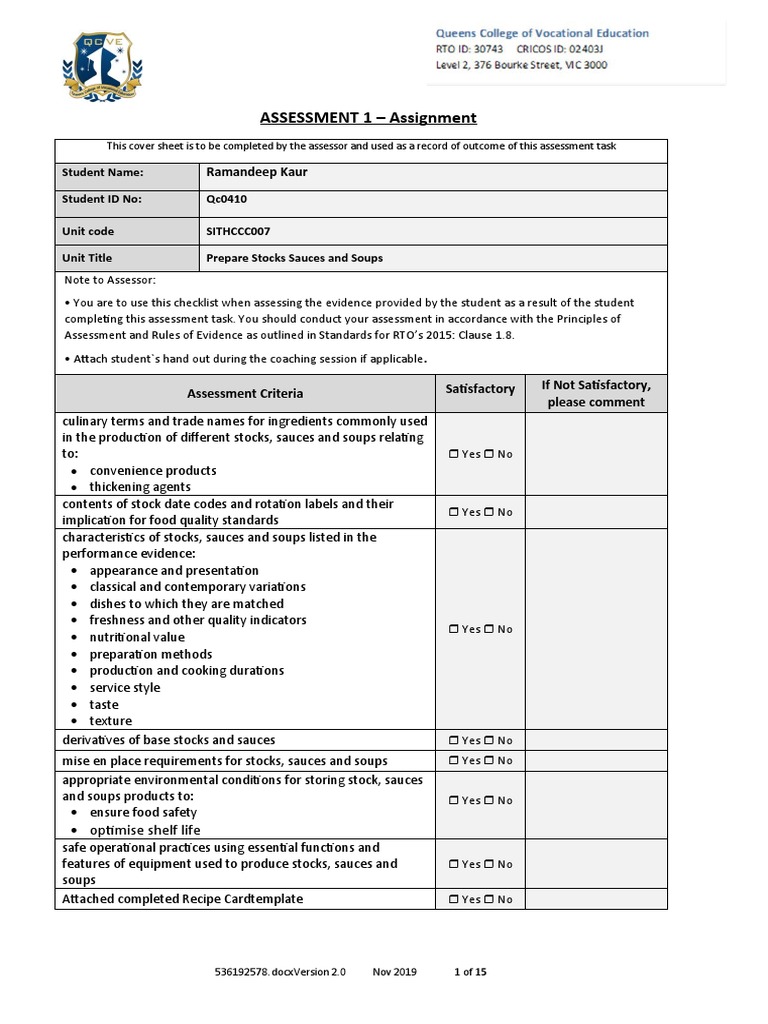 Stocks, Sauces, and Soups Assessment Guide | PDF | Educational ...
