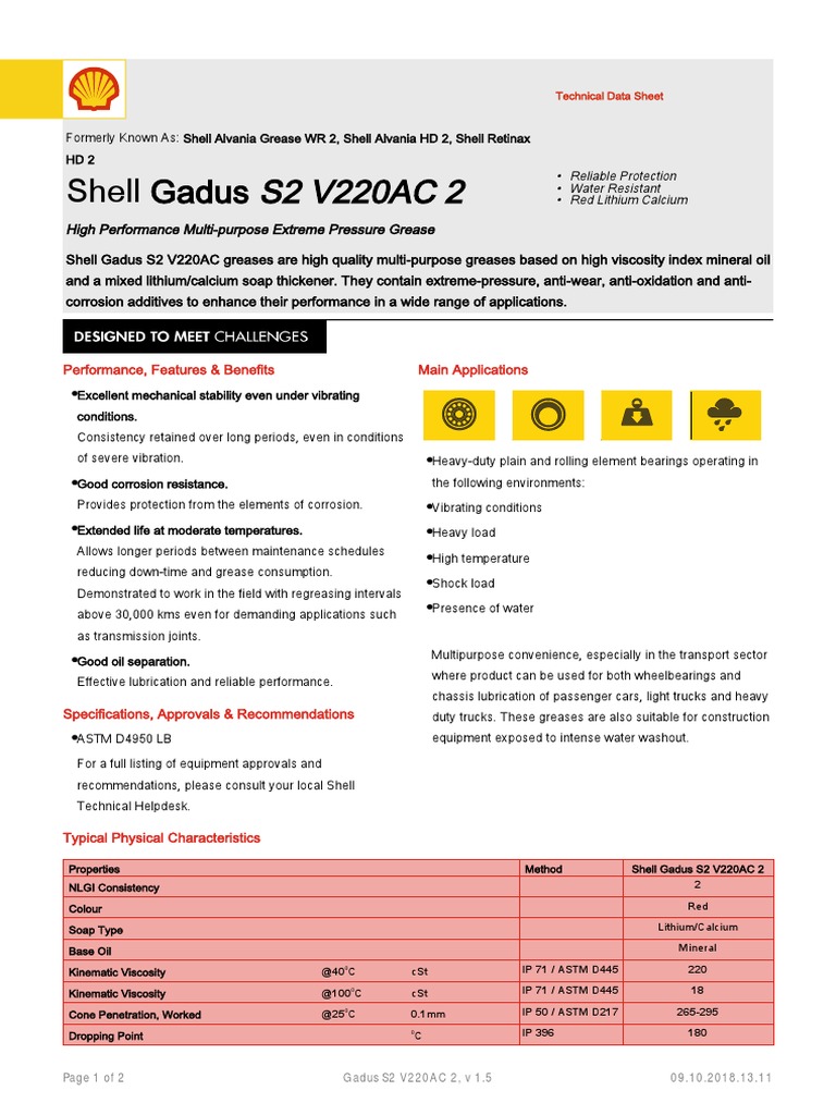 Shell Gadus S2 V220AC 2 | PDF | Chemistry | Mechanical Engineering