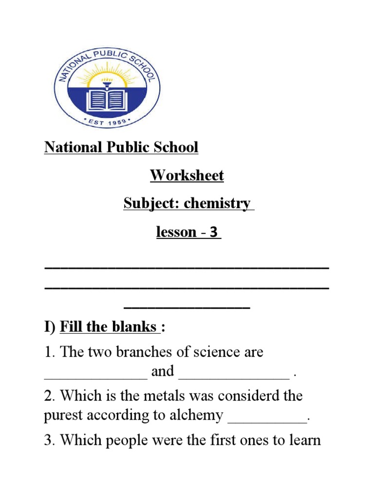 Chemistry Worksheet | PDF | Chemistry | Science