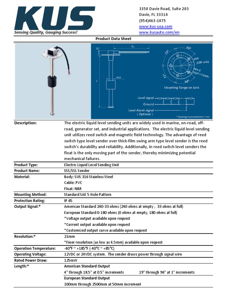 Product Data Sheet KUS SSS-SSL | PDF | Switch | Electrical Engineering