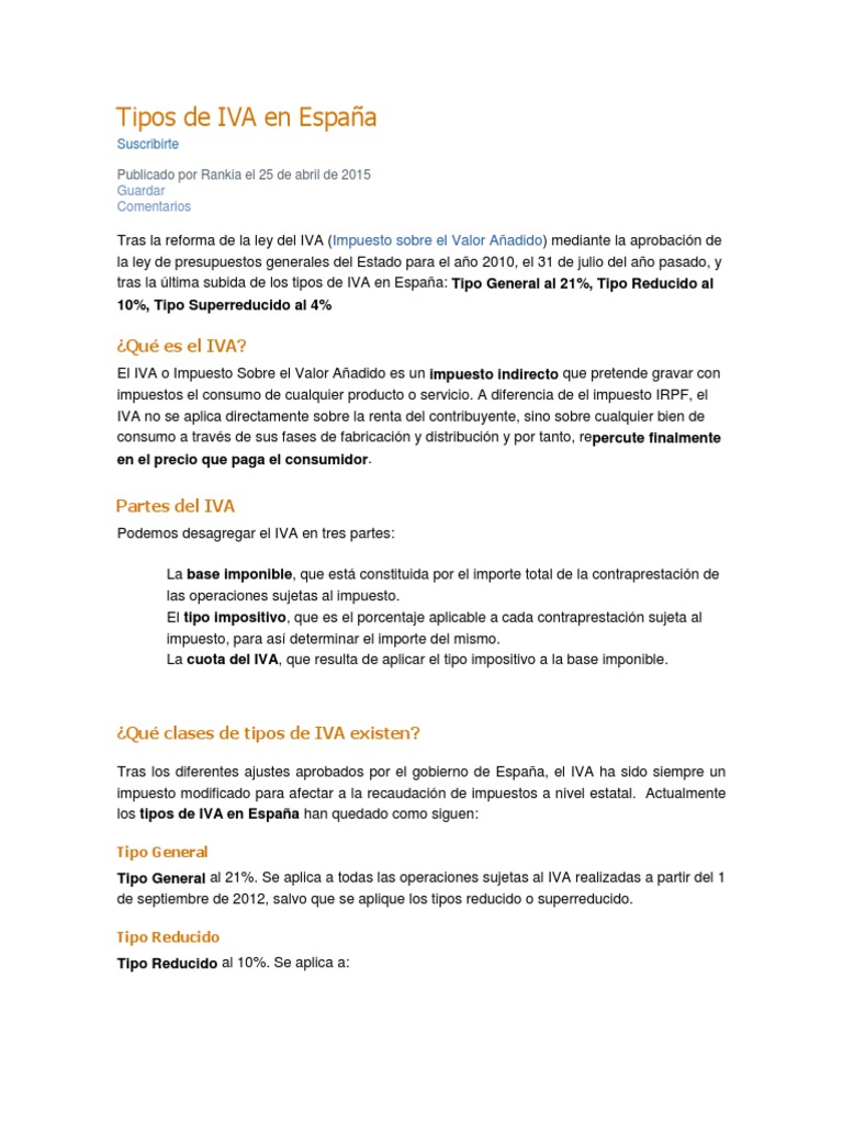 Tipos de IVA en España | PDF | Impuestos | Economias
