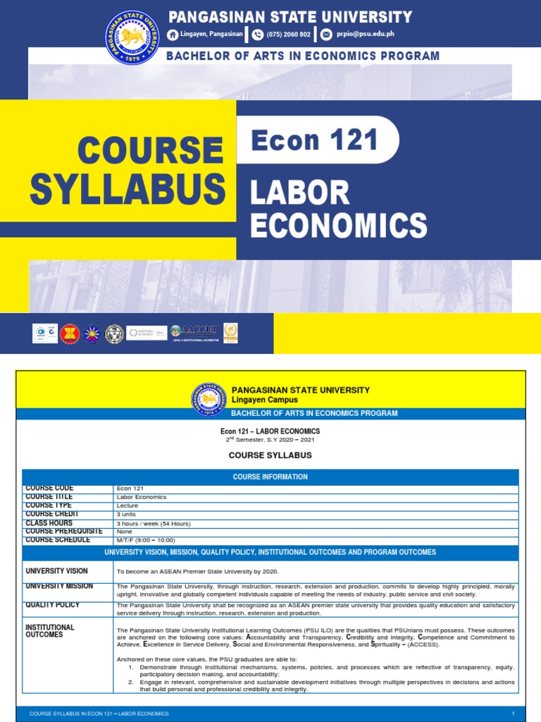 Labor Economics Syllabus - PSU | PDF | Labour Economics | Economics