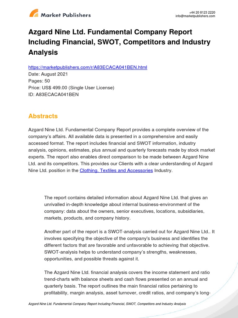 Azgard Nine Ltd. Fundamental Company Report Including Financial, SWOT ...