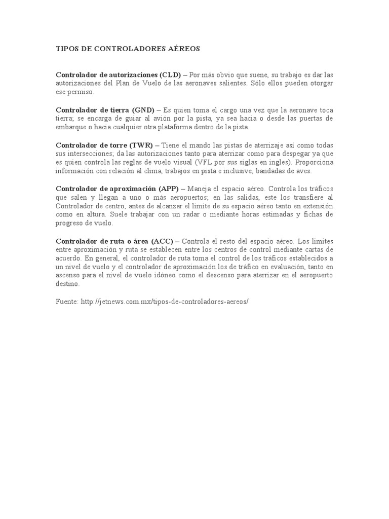 Tipos de Controladores Aéreos | PDF
