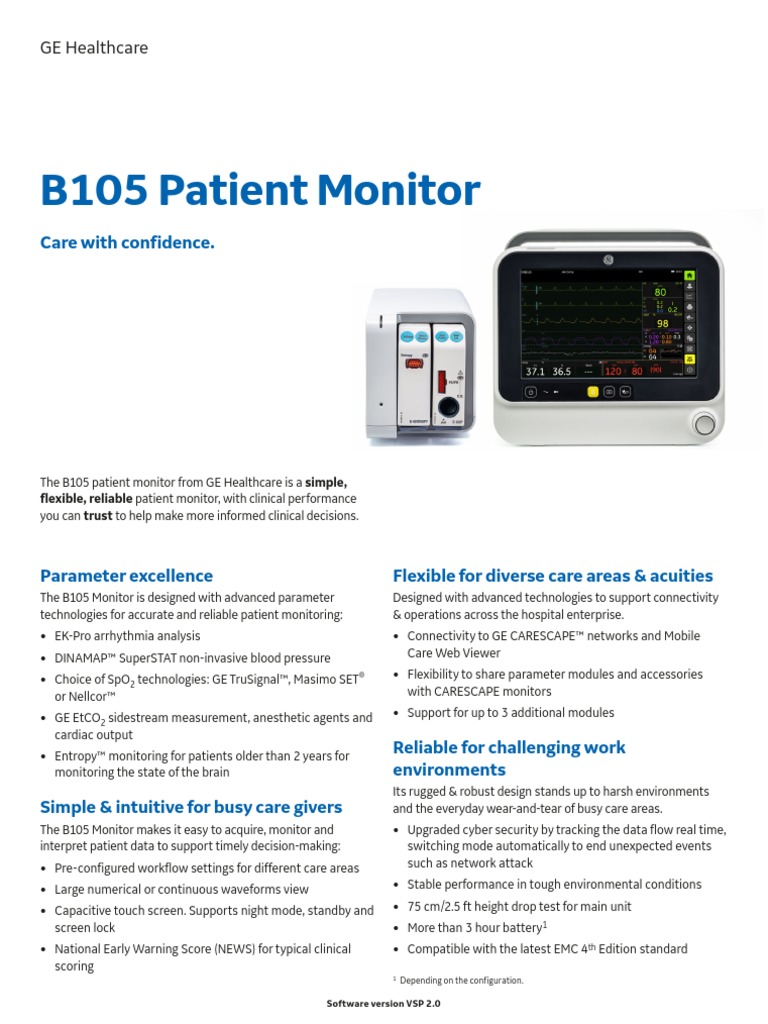 MS Global B105 Patient Monitor Spec Sheet English 09 2018 DOC2045331 Rev2 | PDF | Blood Pressure ...