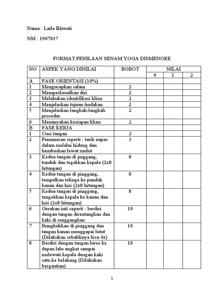 Penilaian Senam Yoga Dismenore | PDF