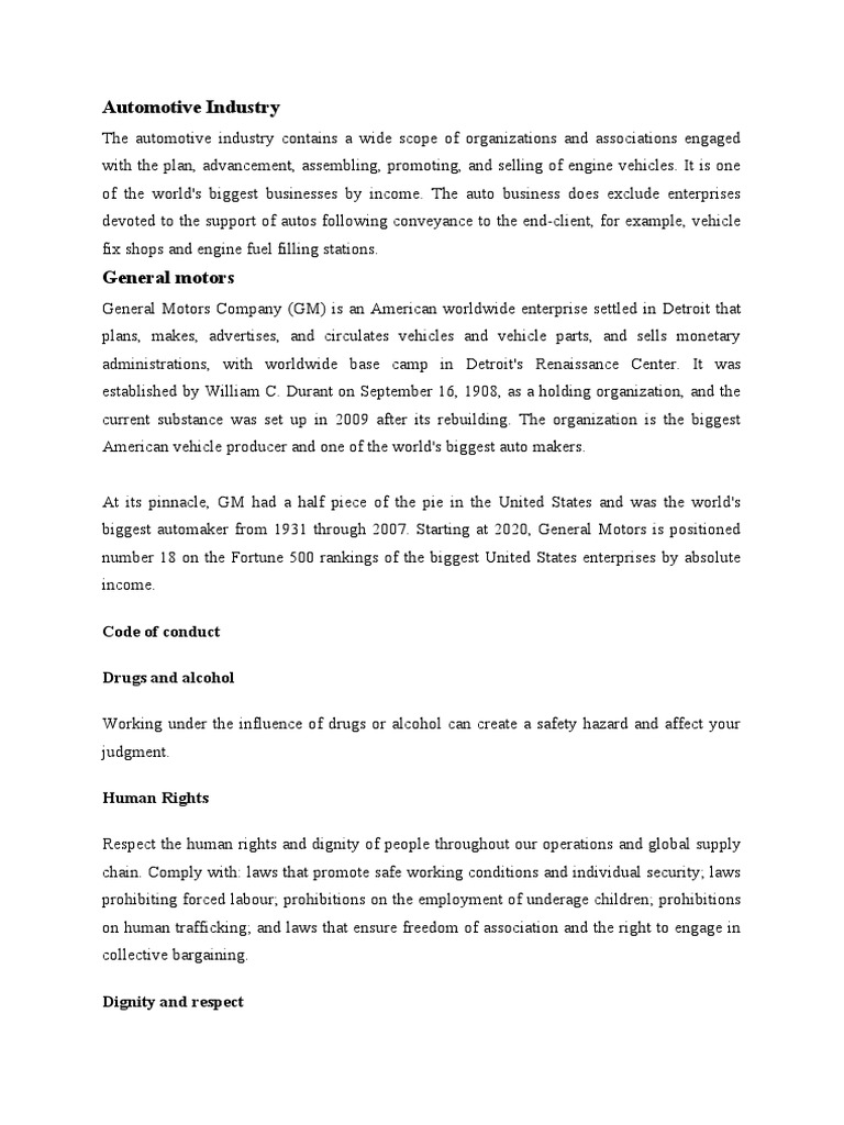 Automotive Industry: Code of Conduct Drugs and Alcohol | Download Free ...