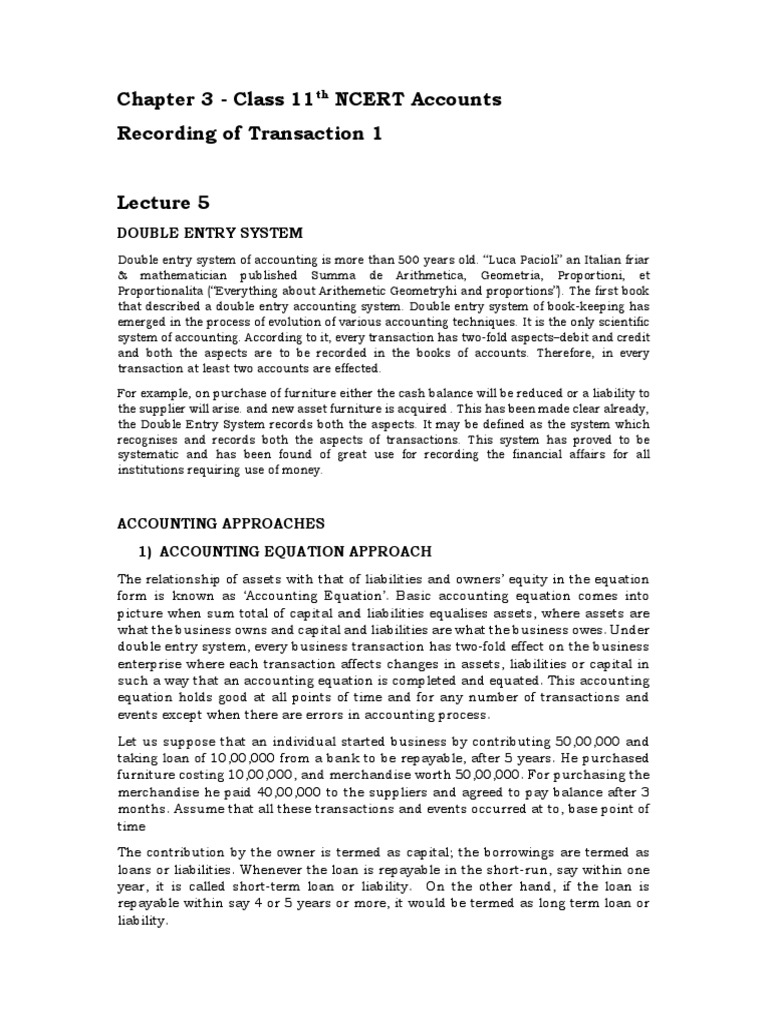 Chapter 3 - Class 11 NCERT Accounts Recording of Transaction 1 | PDF ...