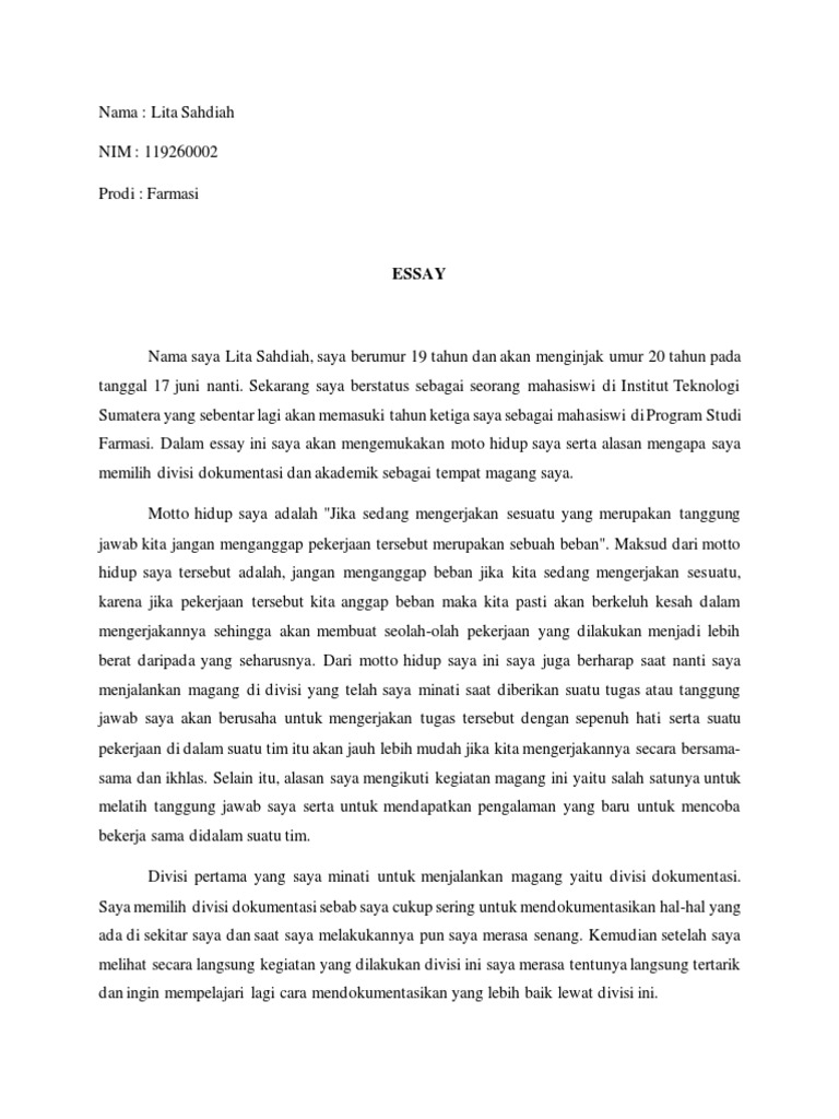 Dokumen][JUDUL]"Essay Pilihan Divisi Magang | PDF