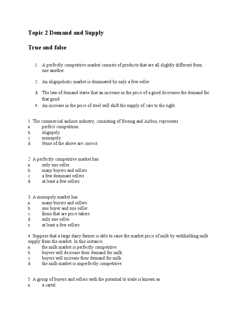 Demand and Supply Quiz Guide | PDF | Economic Equilibrium | Supply ...