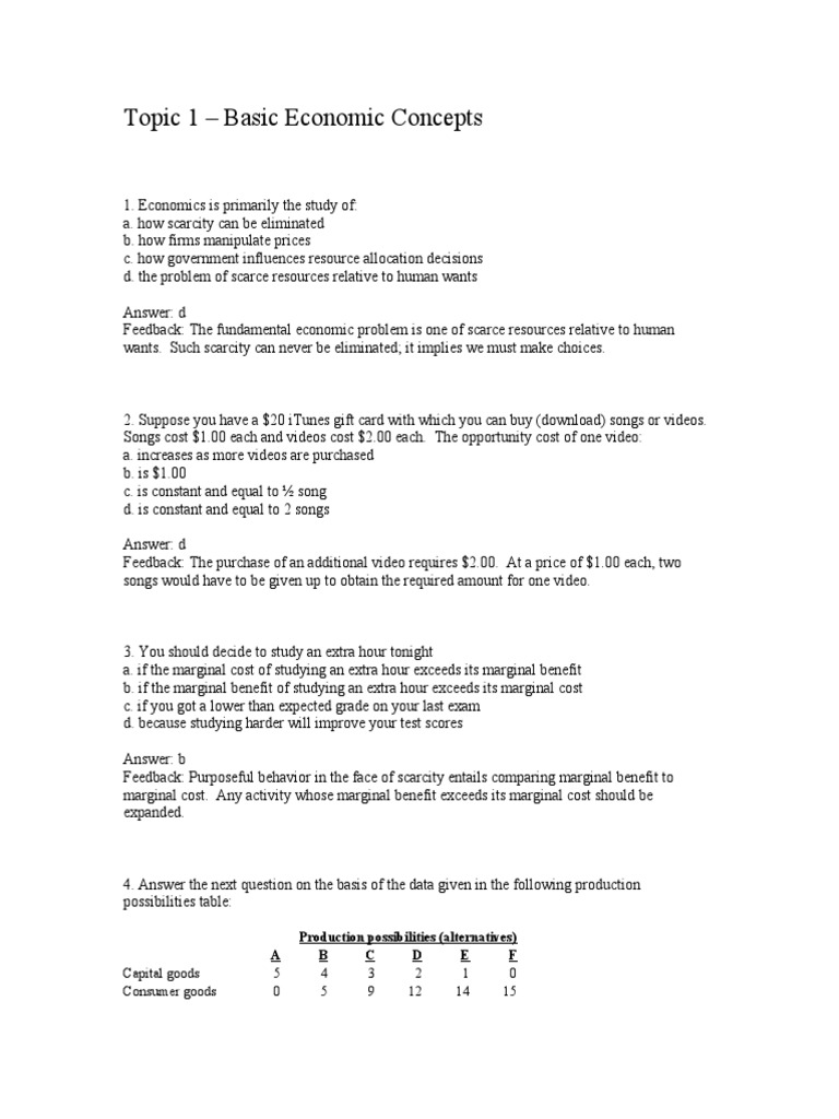 Topic 1 Basic Economic Concept | PDF | Economics | Microeconomics