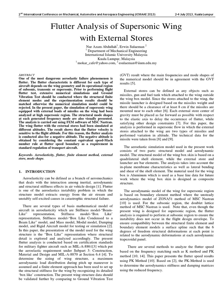 Flutter Analysis of Supersonic Wing | PDF | Aerodynamics | Mechanical ...