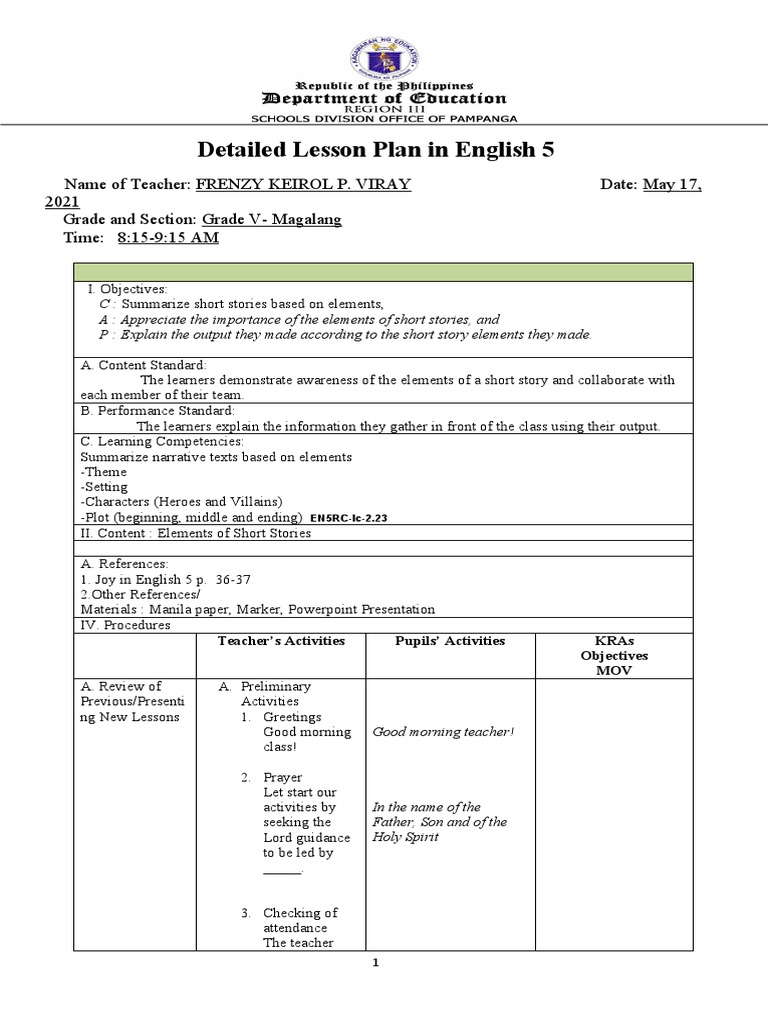 COT Grade 5 Magalang 1st Quarter | PDF | Teachers | Learning