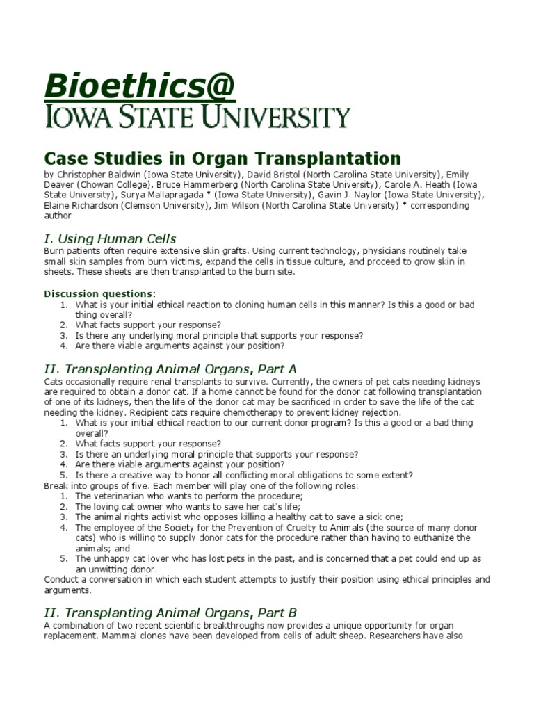 Bioethics@: Case Studies in Organ Transplantation | PDF | Organ ...