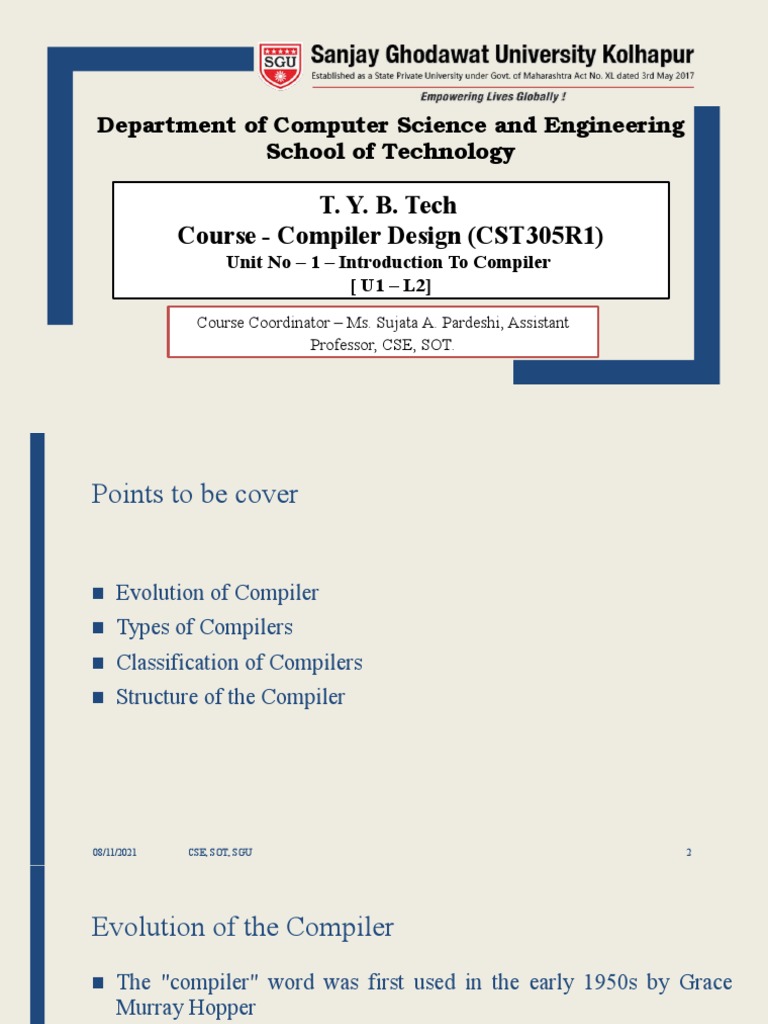 T. Y. B. Tech Course - Compiler Design (CST305R1) : Department of Computer Science and ...