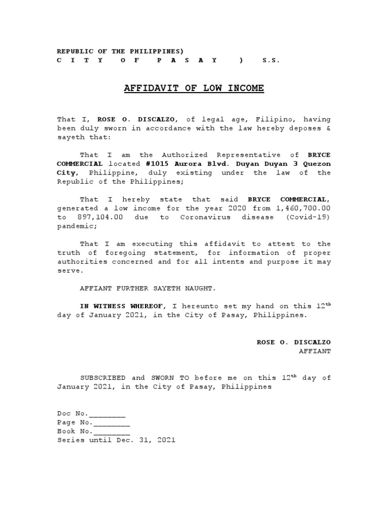 Affidavit of Low Income | PDF